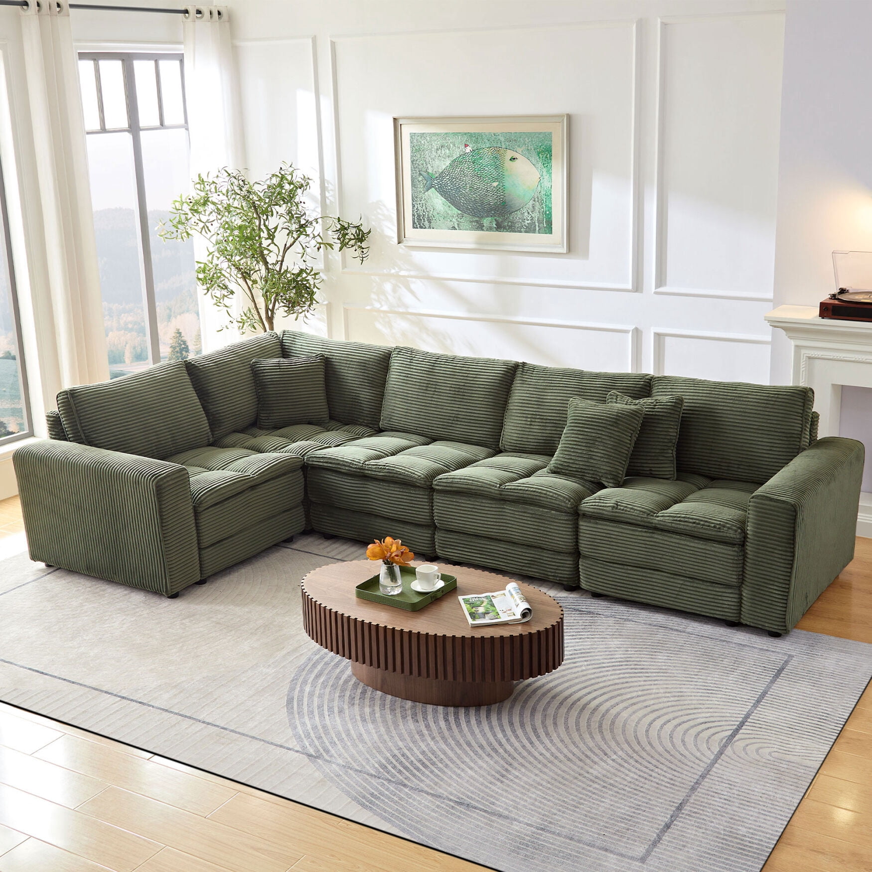 Modern L-Shaped Couch with 5-Seat, Oversized Sectional Sofa, Detachable ...
