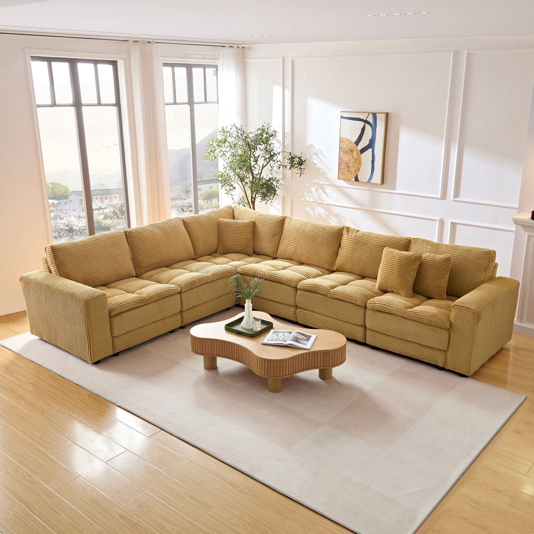 Modern L-Shaped Couch with 6-Seat, Oversized Sectional Sofa, Detachable ...