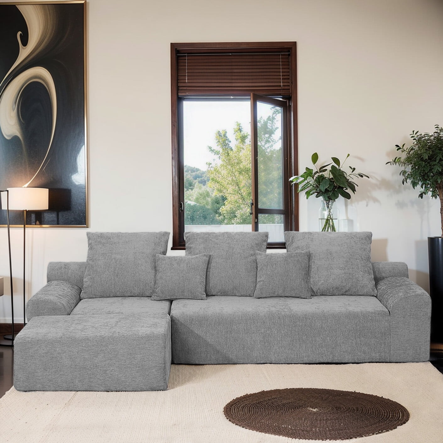 Modern L-Shaped Modular Sectional Sofa - Adjustable Velvet & Chenille ...