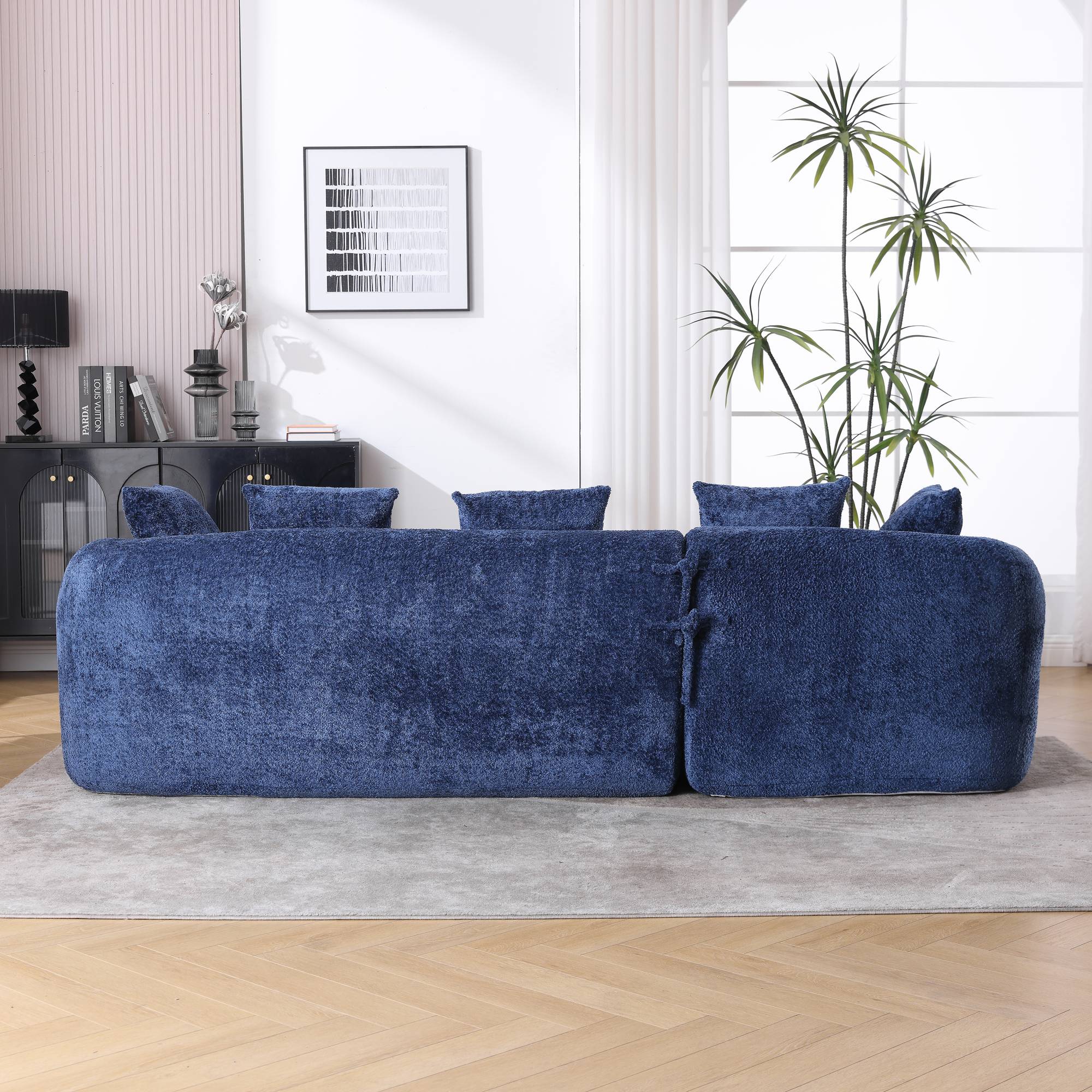 Modern L-Shaped Modular Sofa with Wide Armrests and Pillows, Deep Seat ...