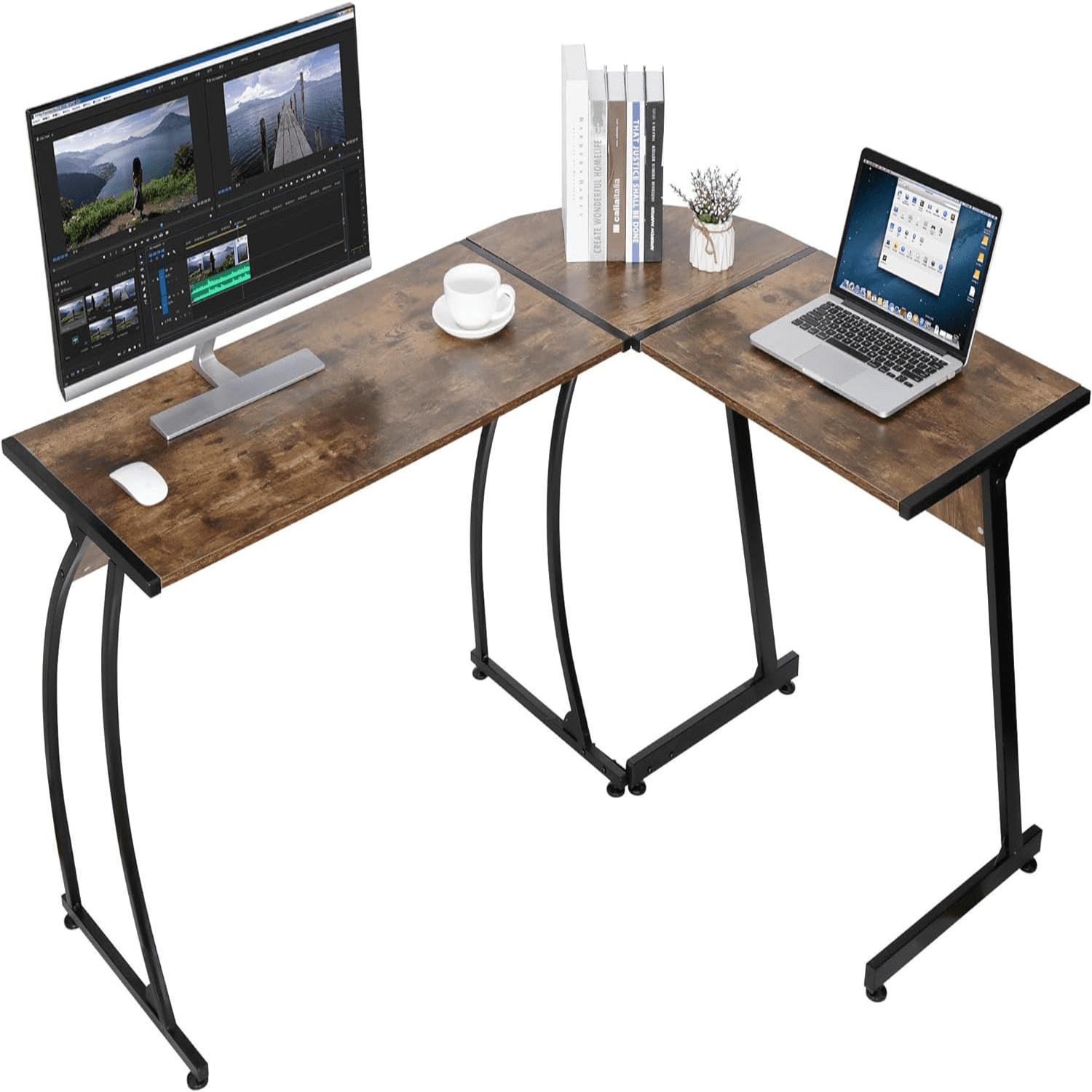 Modern L-Shaped Office Desk with Round Corner Computer Desk Gaming ...