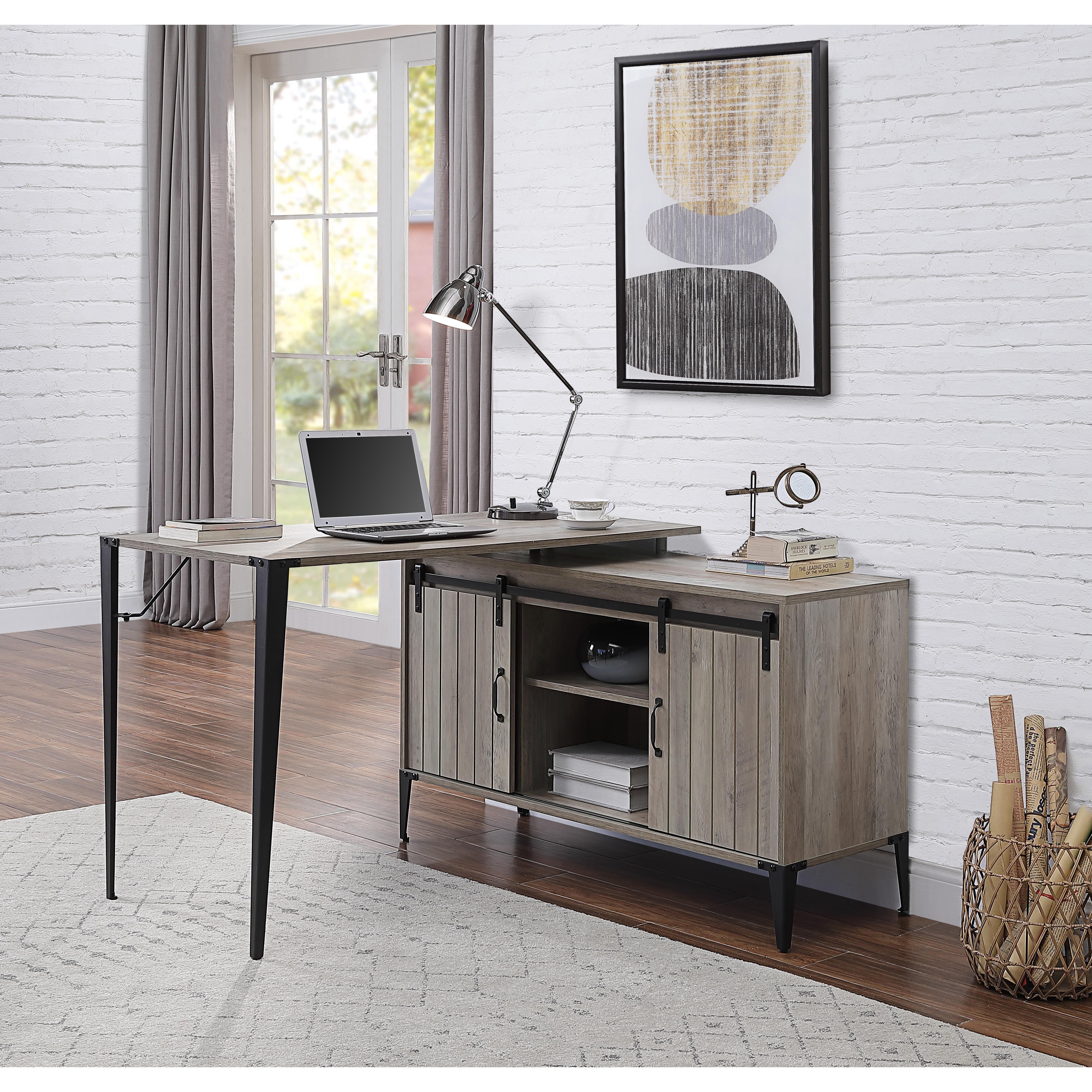 Modern L-Shaped Rotating Desk Swivel Corner Computer Desk with Metal ...