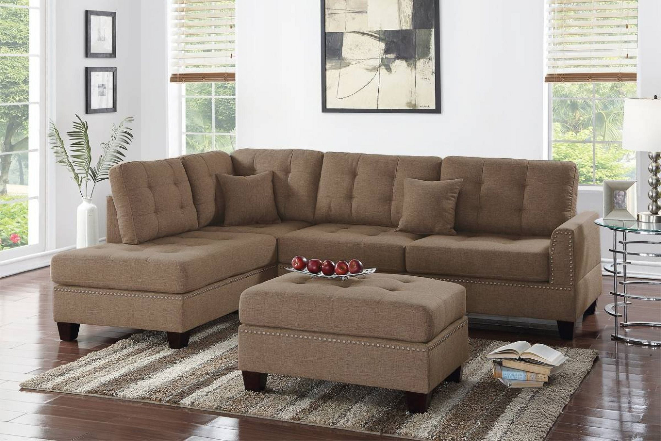 Modern L-Shaped Sectional Sofa, 3PCS Sectional Living Room Furniture Reversible Chaise Sofa and ...