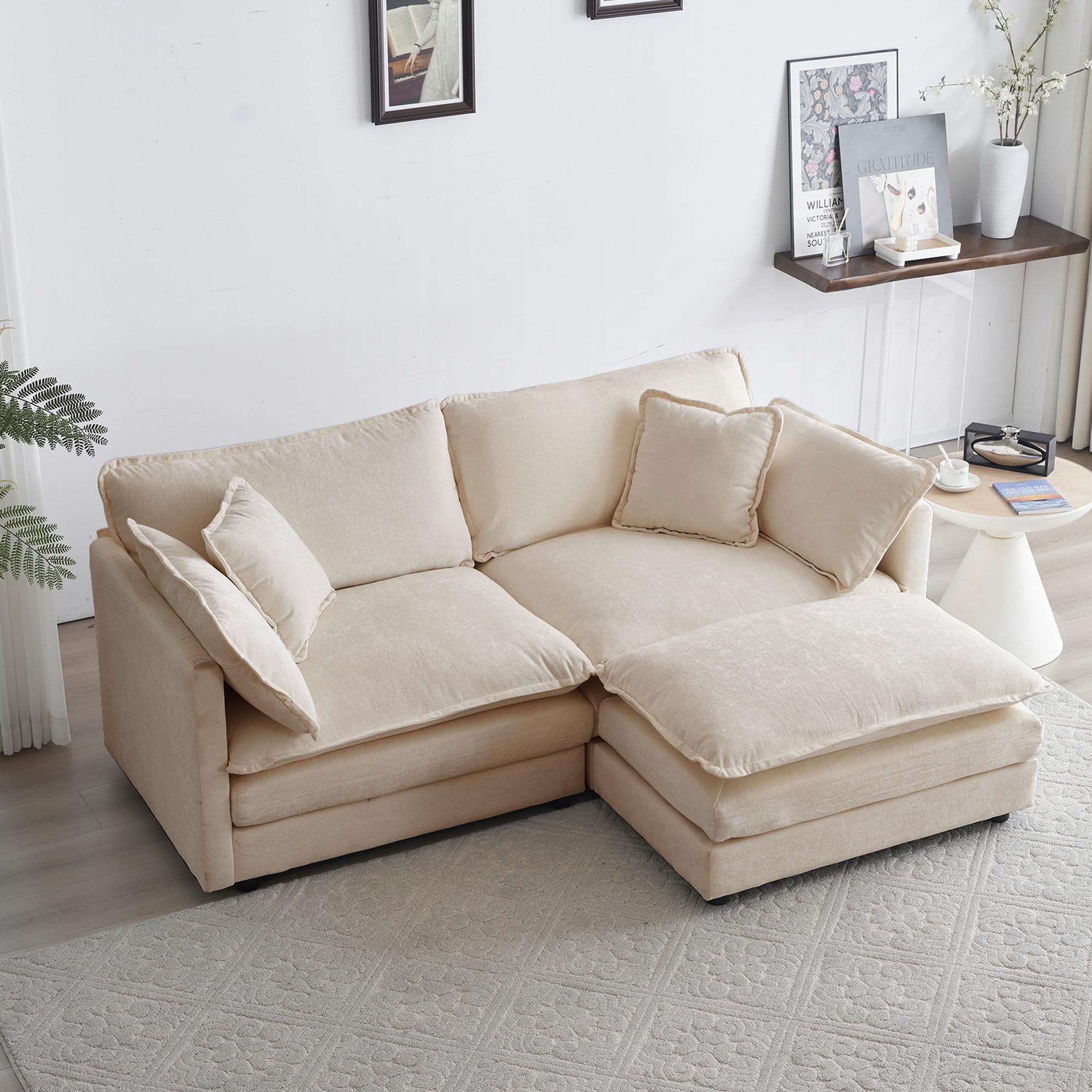 Modern L Shaped Sectional Sofa Cloud Couch with Ottoman,Chenille Deep ...