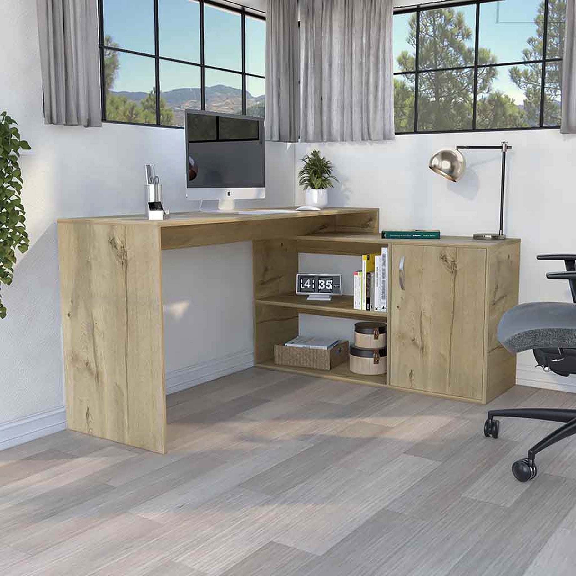 Modern L-shaped Desk In Oak For Professional Use Office With L-shape ...