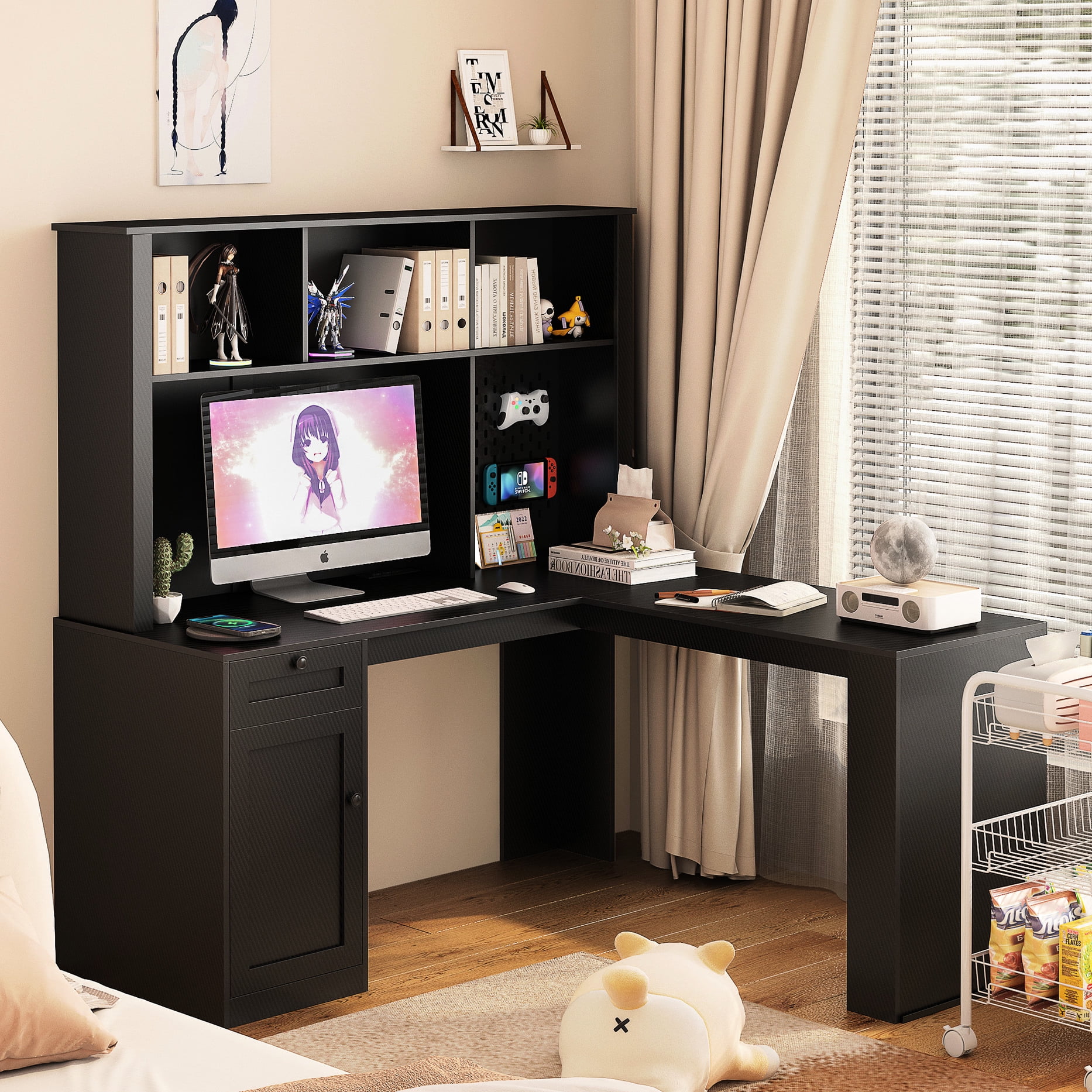 Modern L-shaped Gaming Desk With Telescope Holder - , Large Work ...