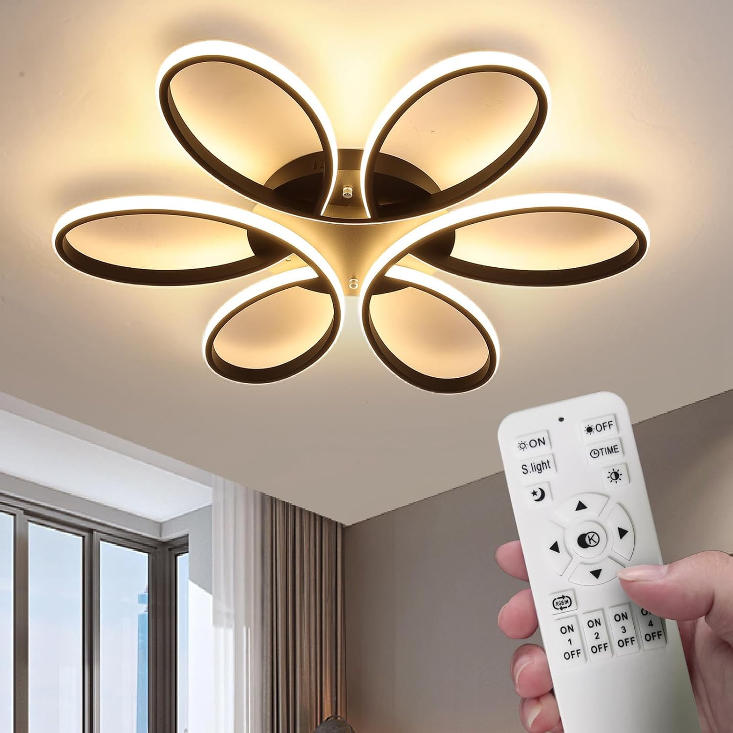 Modern LED Ceiling Chandelier Lighting Fixture with Remote Control ...