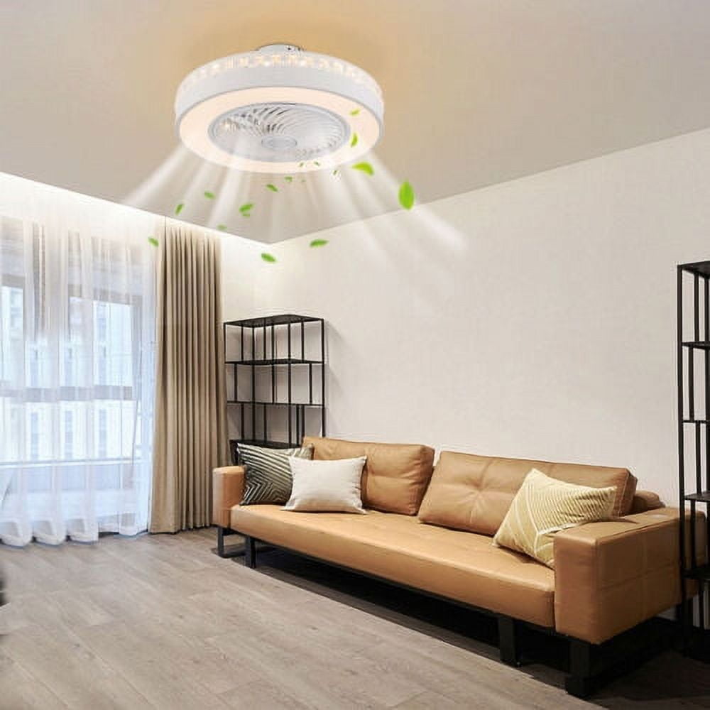Modern LED Ceiling Fan Light 3 colors 48W Flush Mount Chandelier Lamp w ...