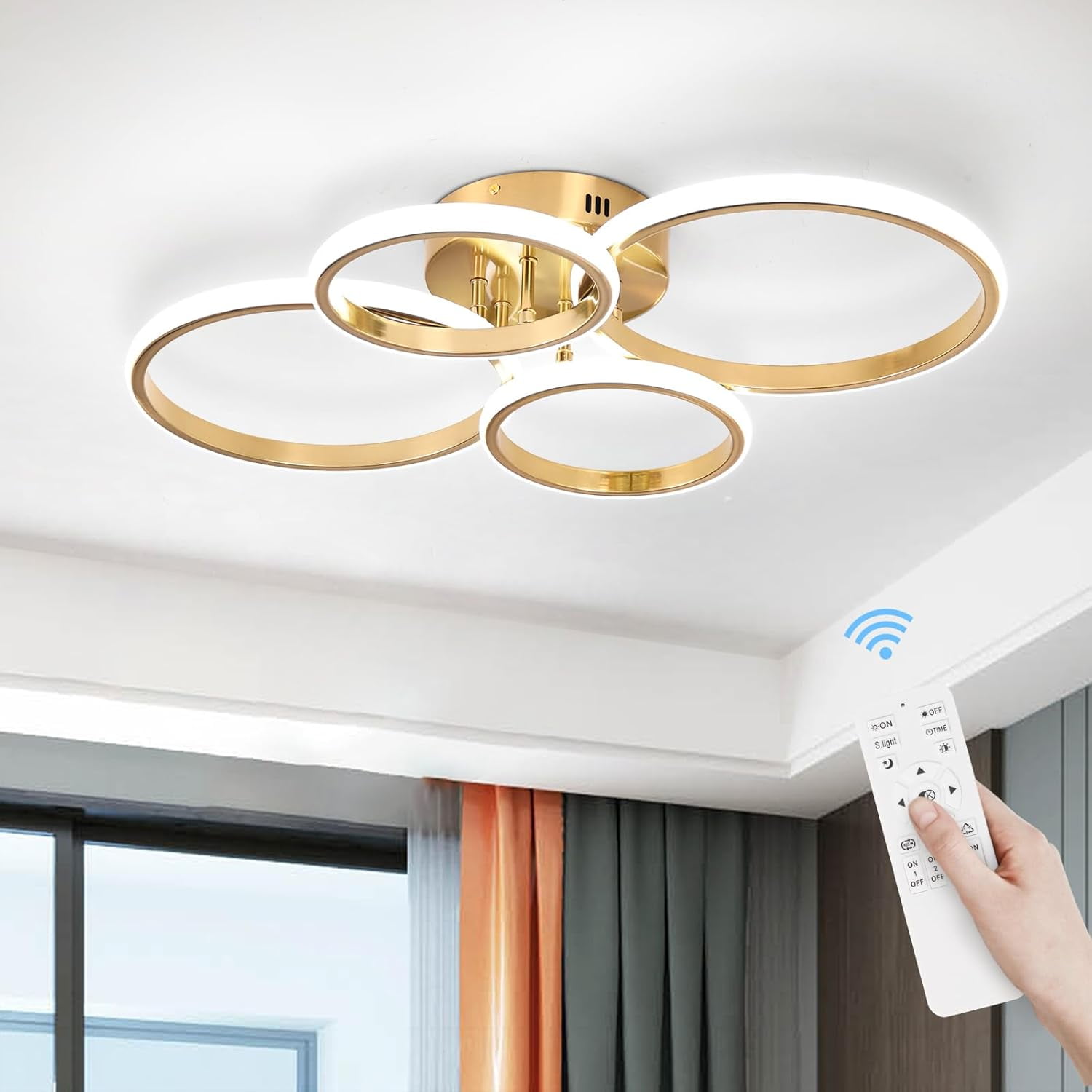 Modern LED Ceiling Light, 4 Rings 3000K-6000K LED Gold Close to Ceiling ...