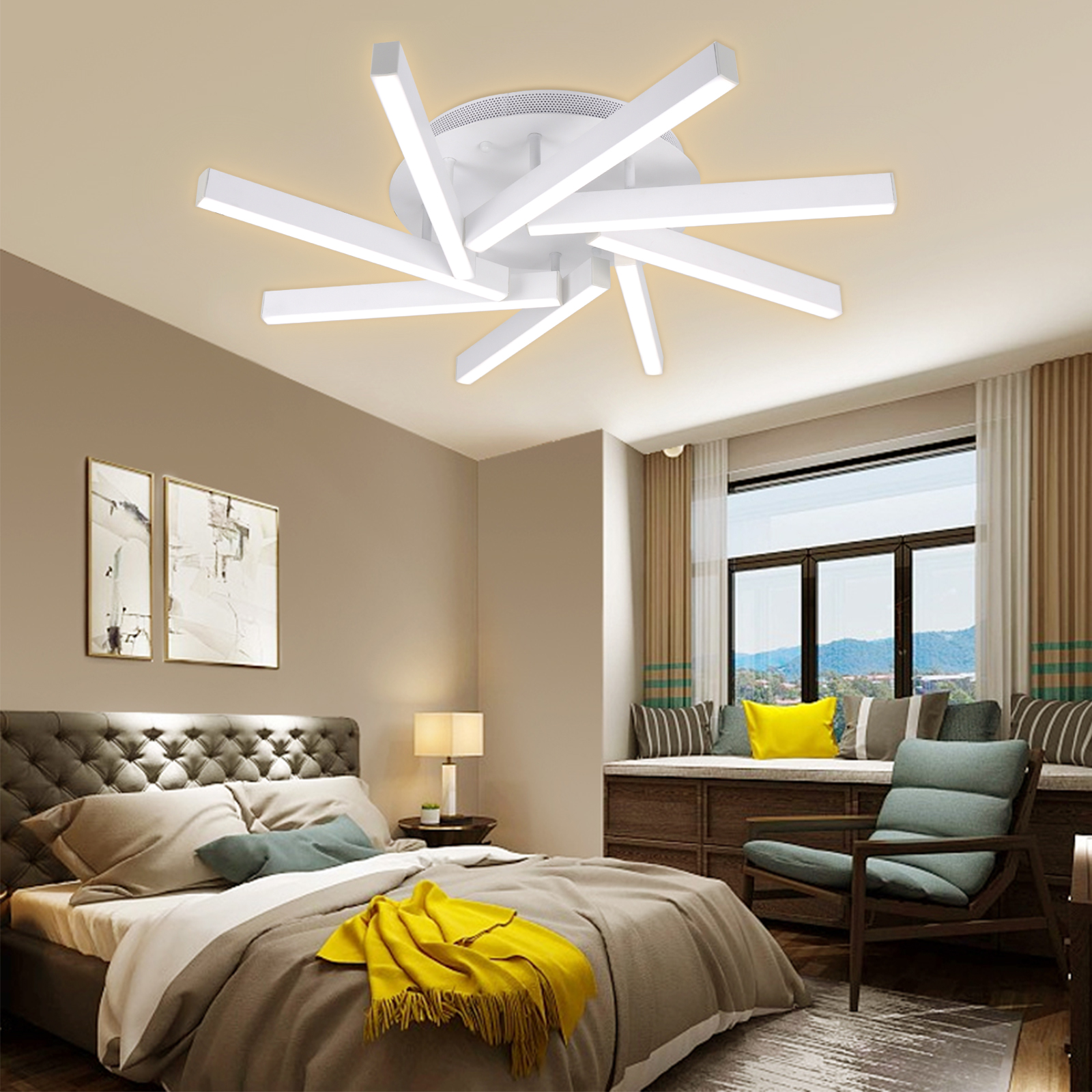 Modern LED Ceiling Light Dimmable Chandelier Light Fixture With Remote Control for Living Room ...