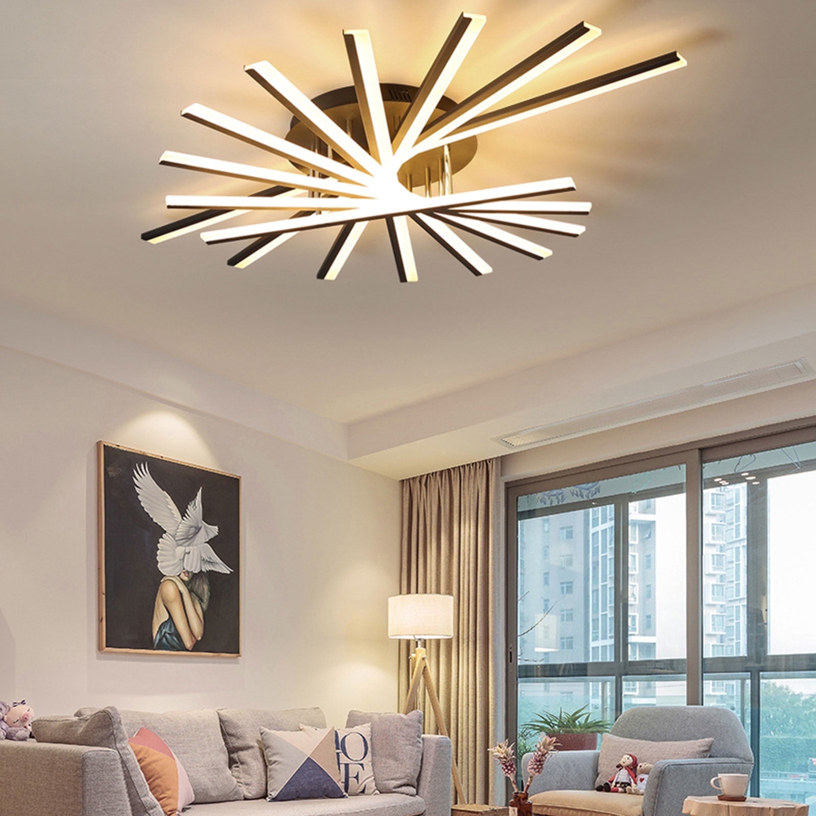 Modern Geometric 3-Light Dimmable LED Flush Mount Chandelier Lamp L47.2 ...