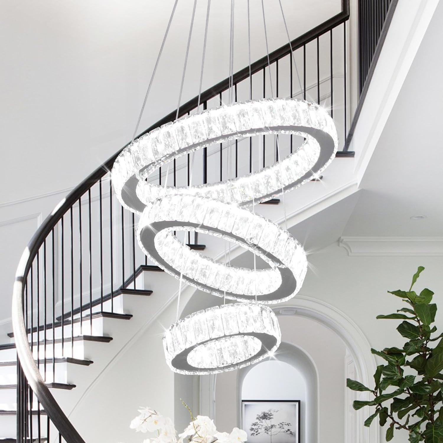 Modern LED Chandeliers 3 Rings Crystal Chandelier Ceiling Light Fixture ...