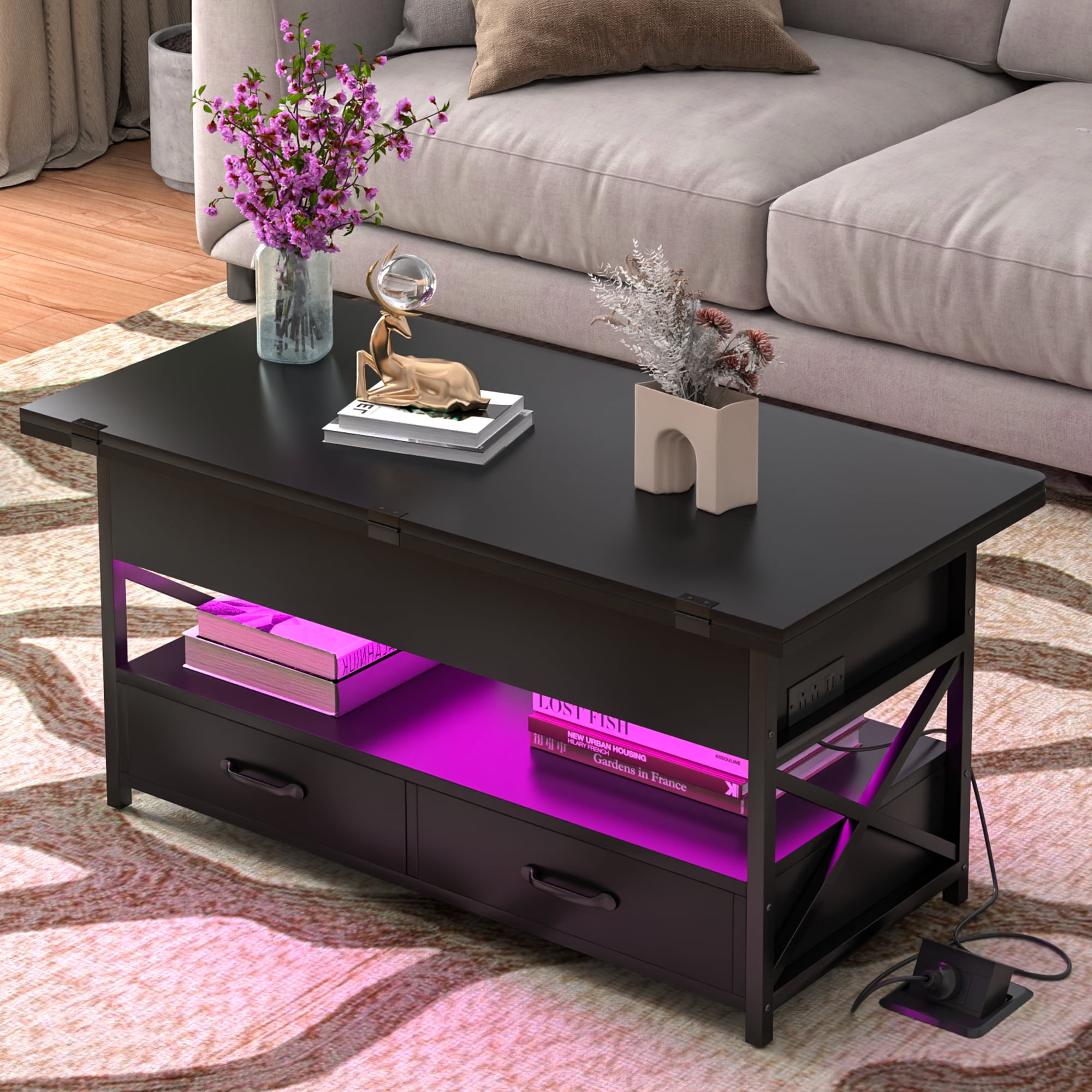 Modern LED Coffee Table Lift Top End Table, Lift Coffee Table with ...