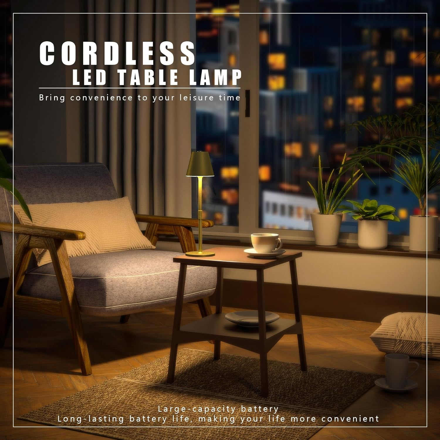 Modern LED CordlessTable Lamp,4000mAh Rechargeable Battery Desk lamp,3 ...