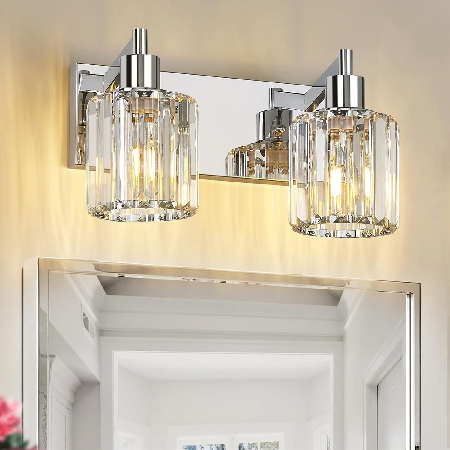 Modern LED Crystal Bathroom Vanity Lights 2-Lights Stainless Steel ...