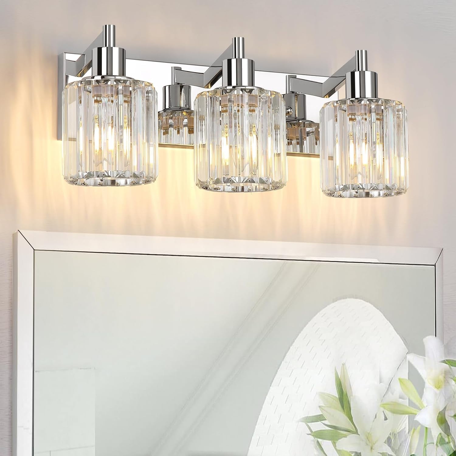 Modern LED Crystal Bathroom Vanity Lights 3-Lights Stainless Steel ...