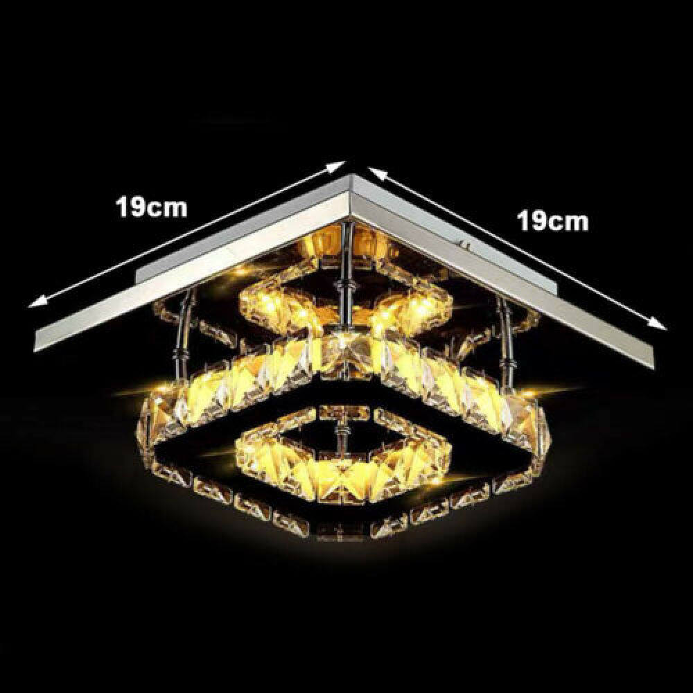 Modern LED Crystal Ceiling Light 20cm 12W Warm White Square Stainless ...