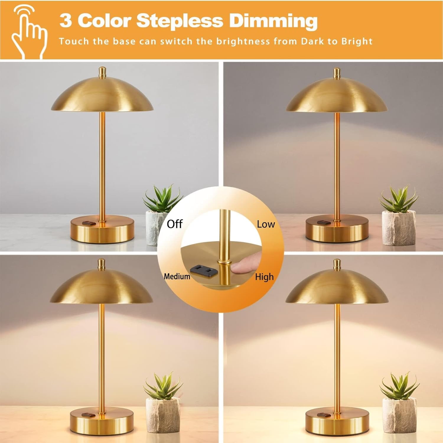 Modern LED Desk Lamp with AC Adapter, 12" 3-Way Dimmable Touch Bedside ...