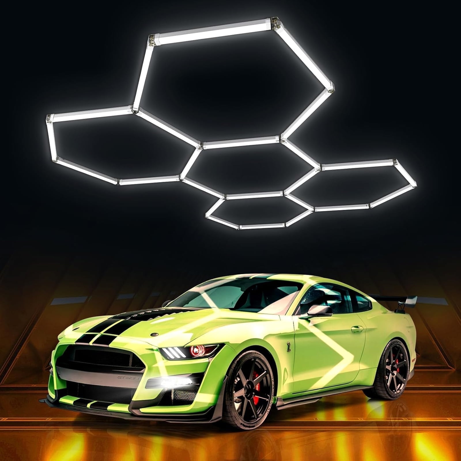 Modern LED Hex Garage Light Fixture 6000K 250W 5 Grid Hexagon Light Set ...