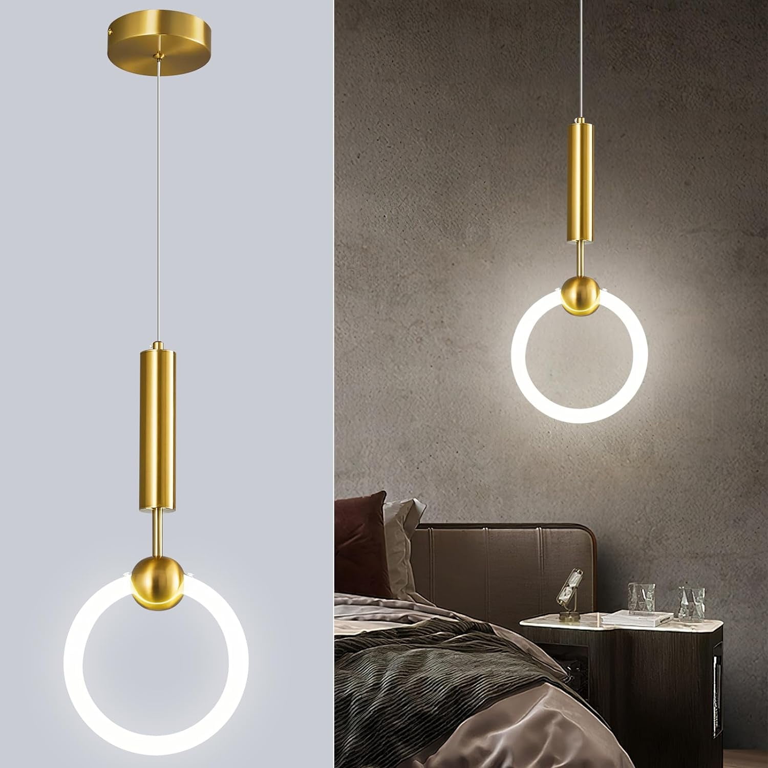 Modern LED Pendant Light Fixtures, Simplicity Gold Pendant Lighting ...