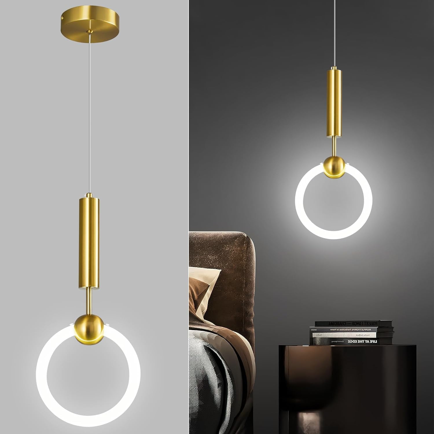 Modern LED Pendant Light Fixtures, Simplicity Gold Pendant Lighting ...