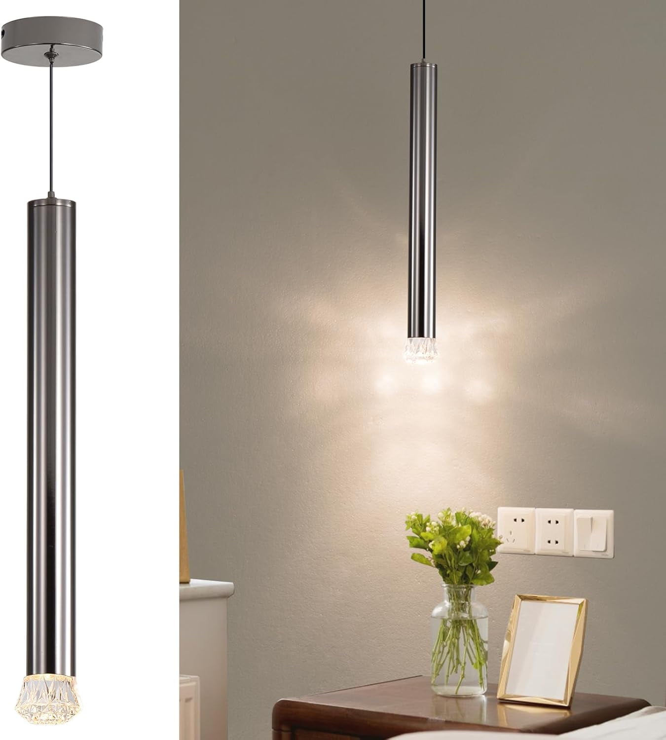 Modern LED Pendant Light, Luxury Diamond Mini Strip Hanging Light, 3 ...