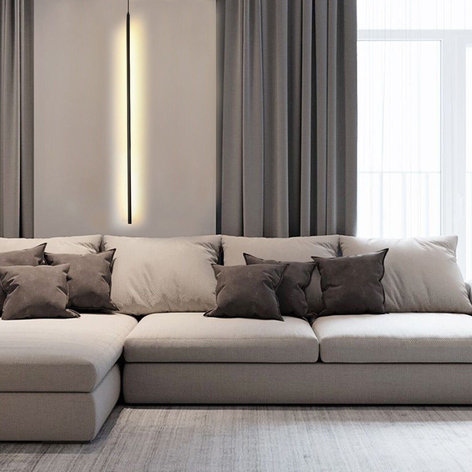 Modern LED Slender Strip Pendant Light Geometric Cylindrical Pendant ...