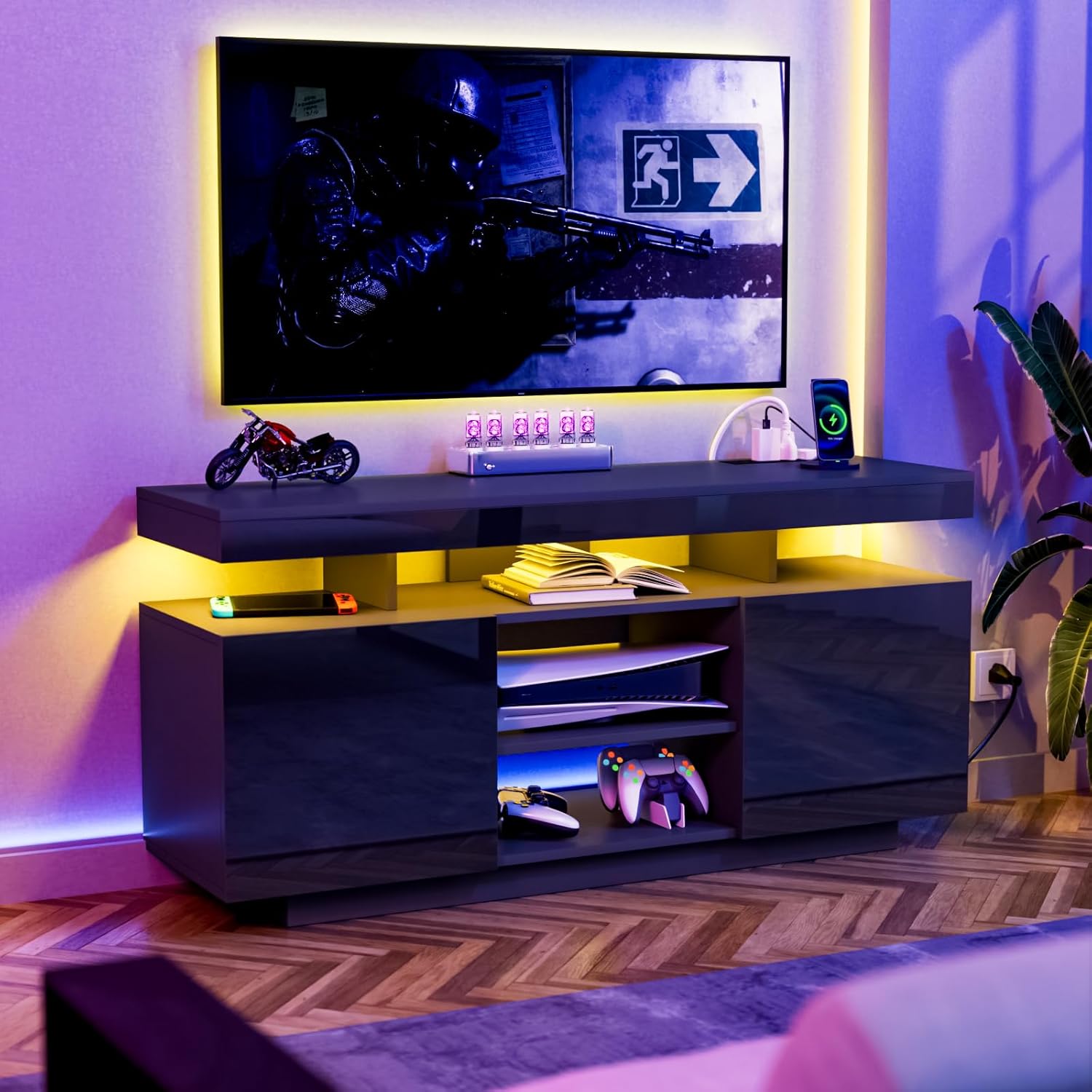 Modern LED TV Stand for 55/50/43/40/32 inch TV with Power Outlets ...