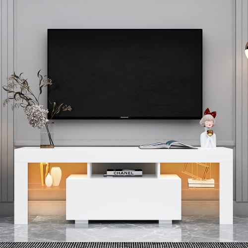 Modern LED TV Stand, Entertainment Center with LED Lights and Storage ...