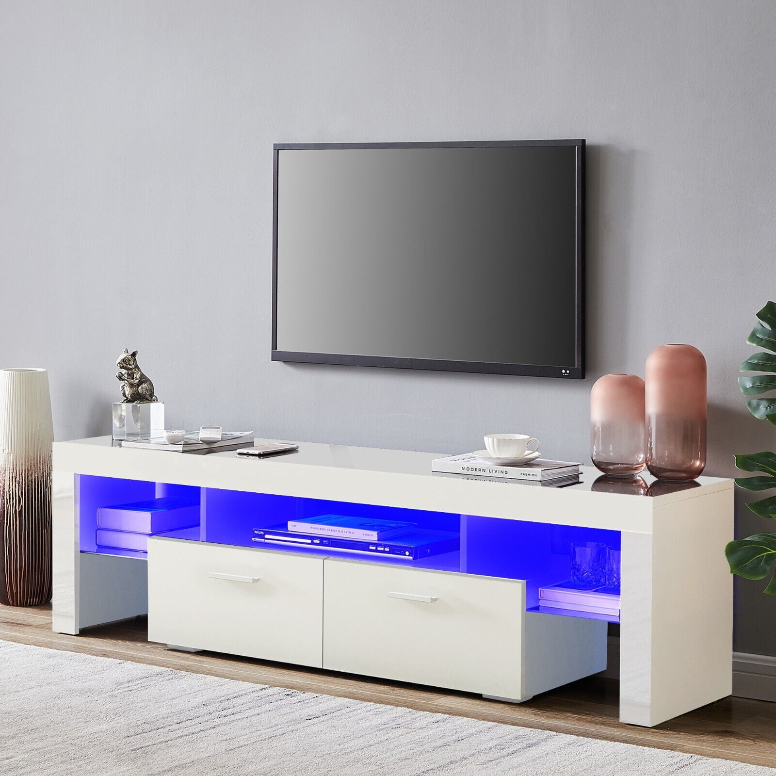 Modern LED TV Stand for TVs Up to 55 65 inch, Wood Entertainment Center ...