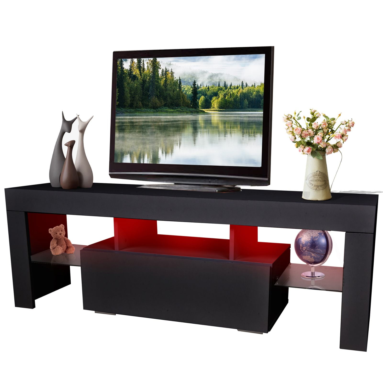 Modern LED TV Stand With 16 Color LED Lights Storage Drawers TV Console ...