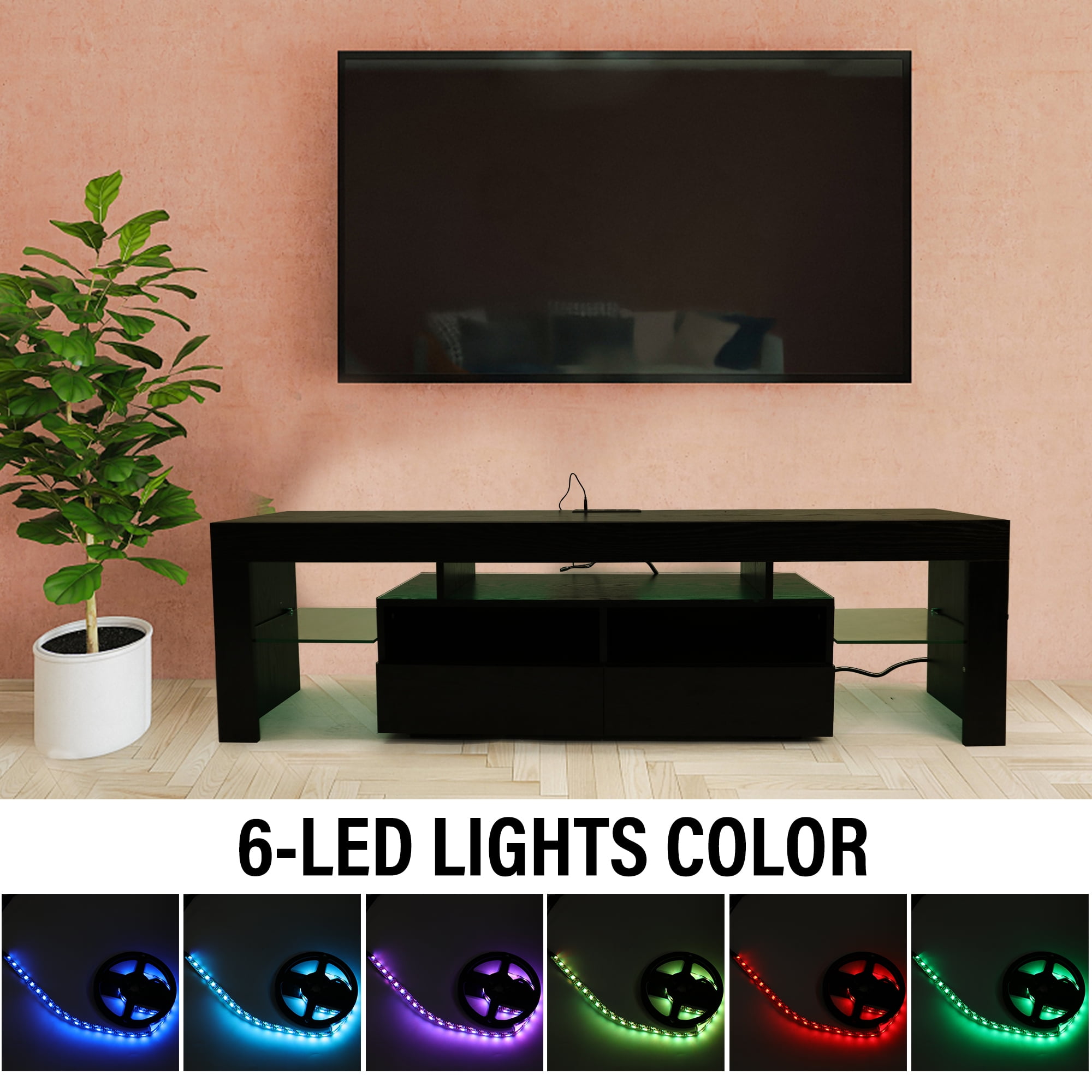 Modern LED TV Stand for 50 55 65 70 inch TV with LED Lights and Storage ...