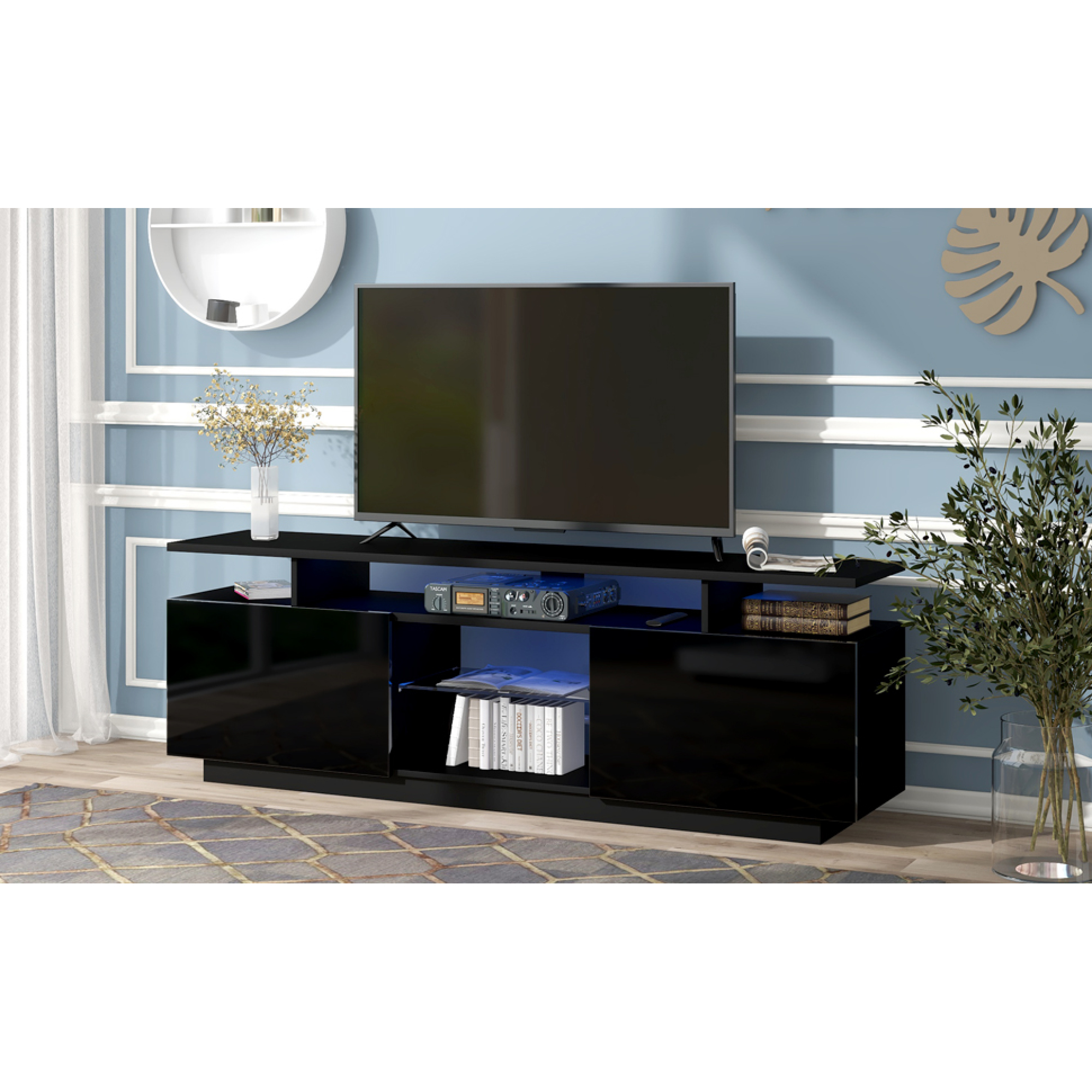 Modern LED TV Stand for TVs up to 65in with 16 Colors, Black - Walmart.com