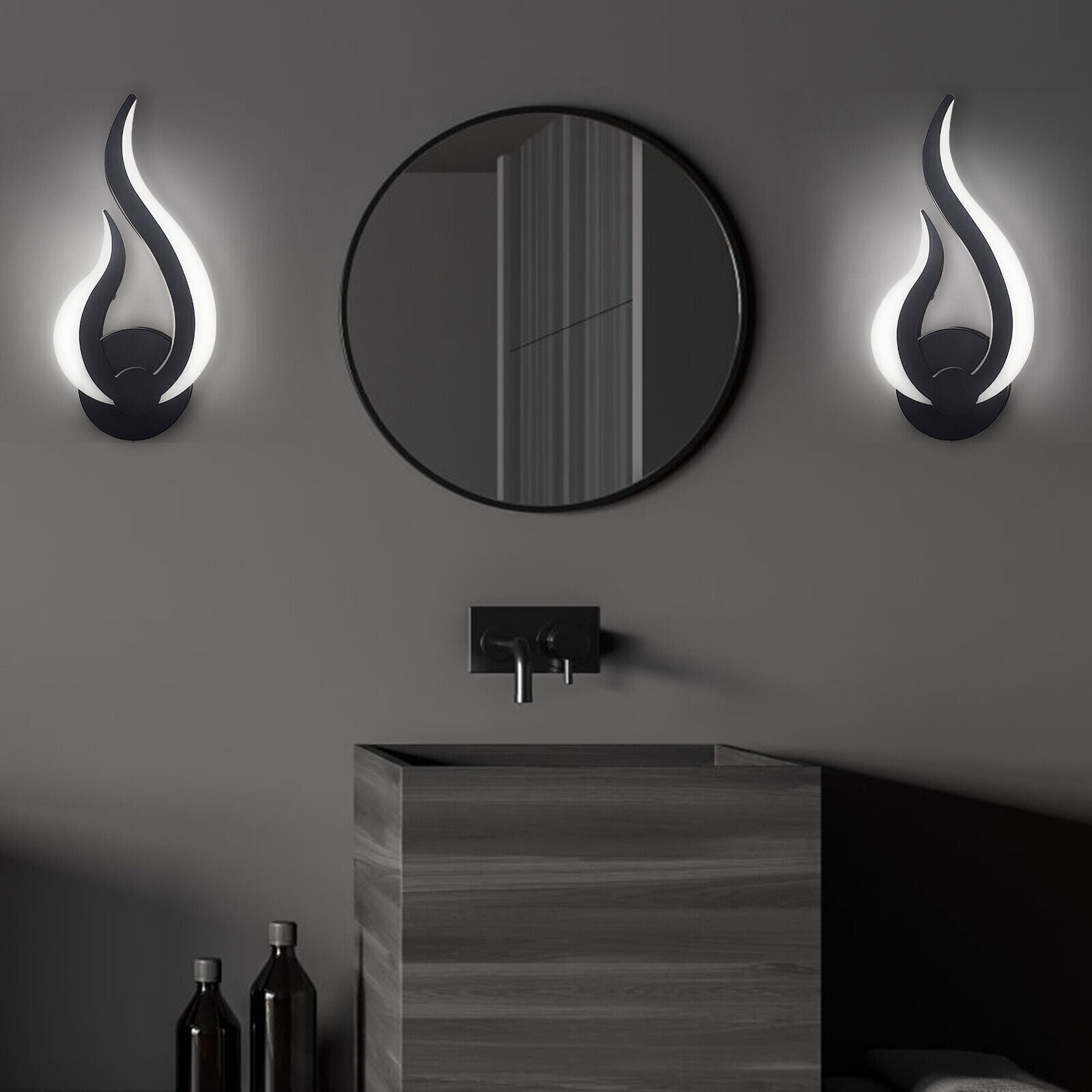 Modern LED Wall Lamps Set of 2 Black Plug in Wall Light Fixtures 3000K ...