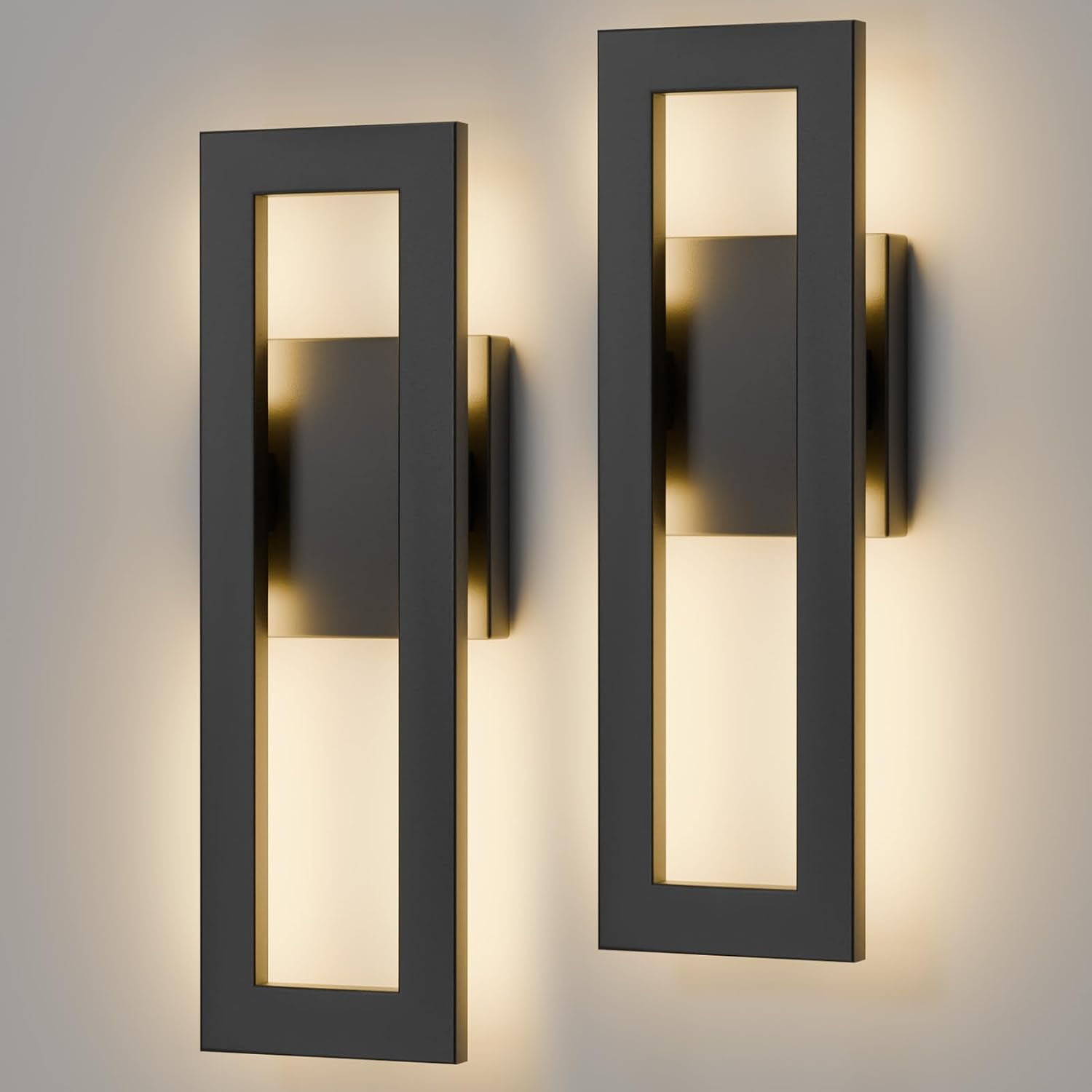 Modern LED Wall Sconces Set of 2, Rectangle Black Porch Wall Lights ...