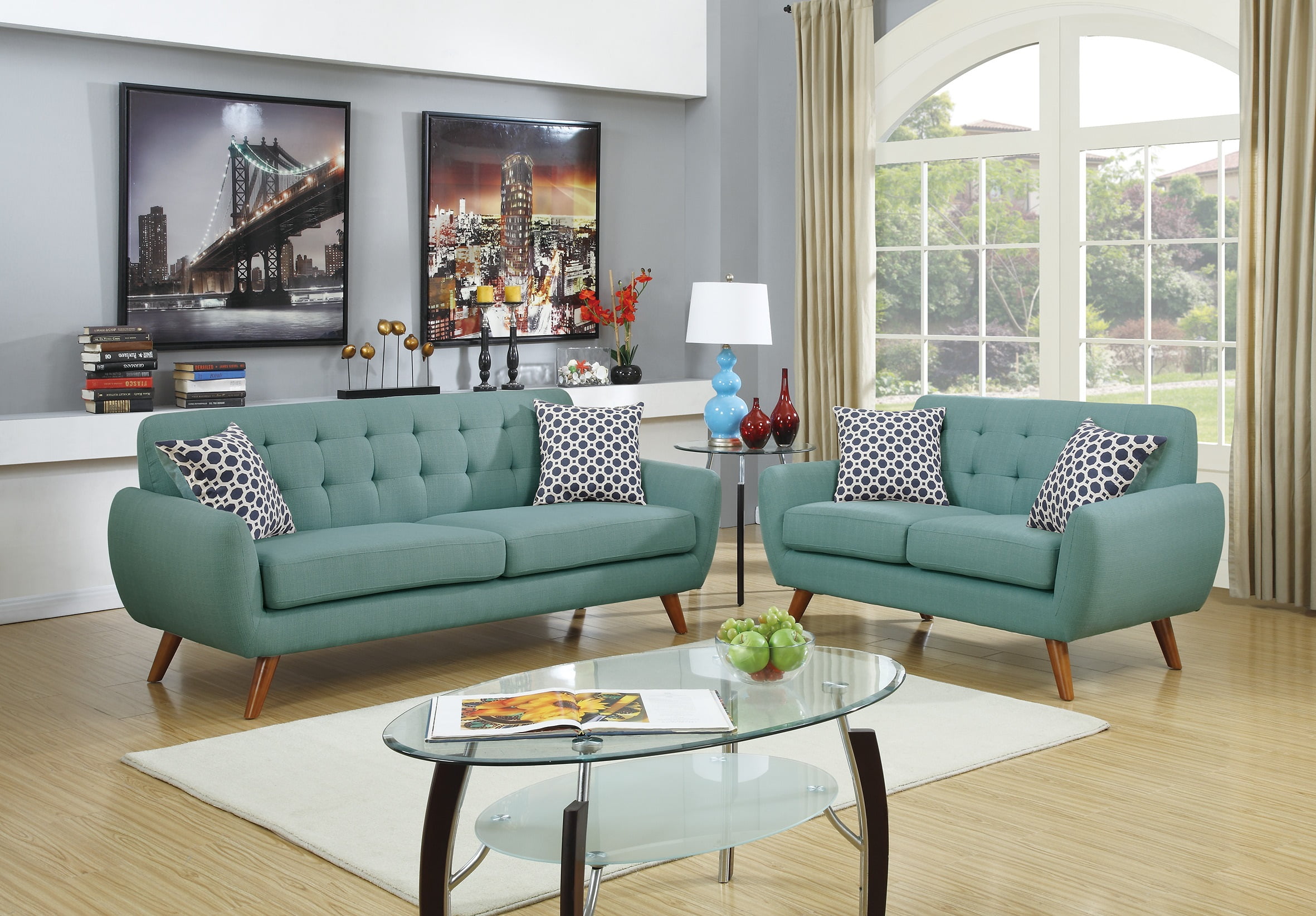 Modern Laguna Polyfiber Sofa And Loveseat 2pc Sofa Set Tufted ...