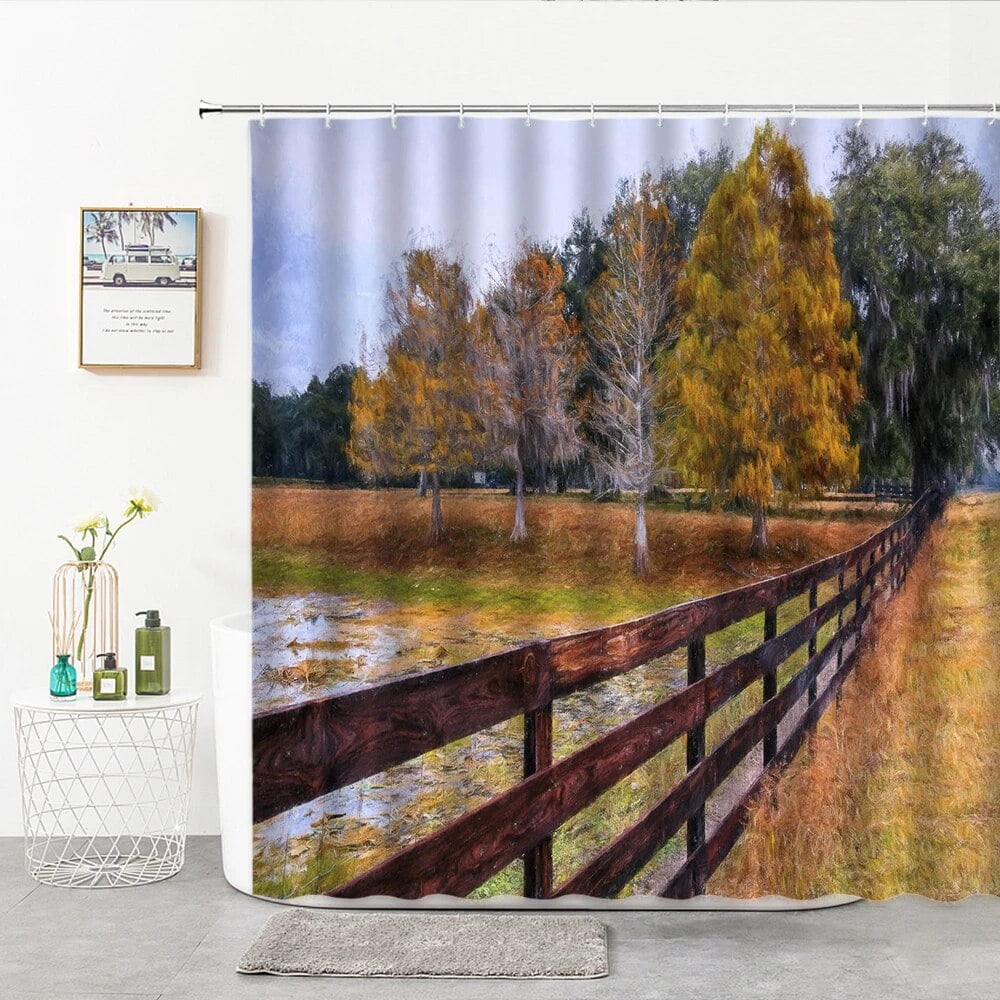 Modern Landscape Shower Curtain 3D Snow Mountain Maple Forest Painting ...