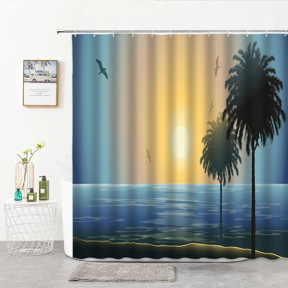 Modern Landscape Shower Curtain 3D Snow Mountain Maple Forest Painting ...