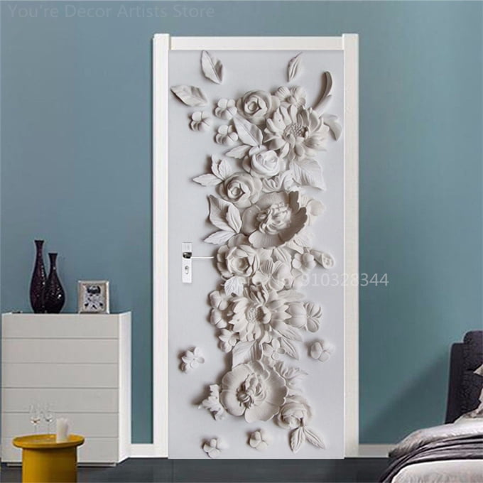 Modern Landscape Sticker On The Door Flowers 3D Wallpaper Vinyl Photo ...