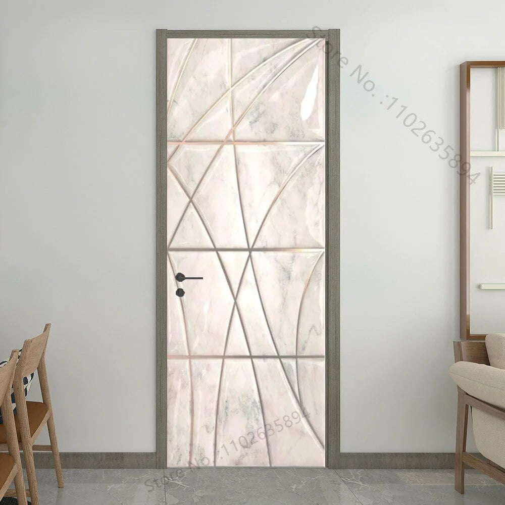 Modern Landscape White Pearl Door Stickers Self Adhesive 3D Wine ...