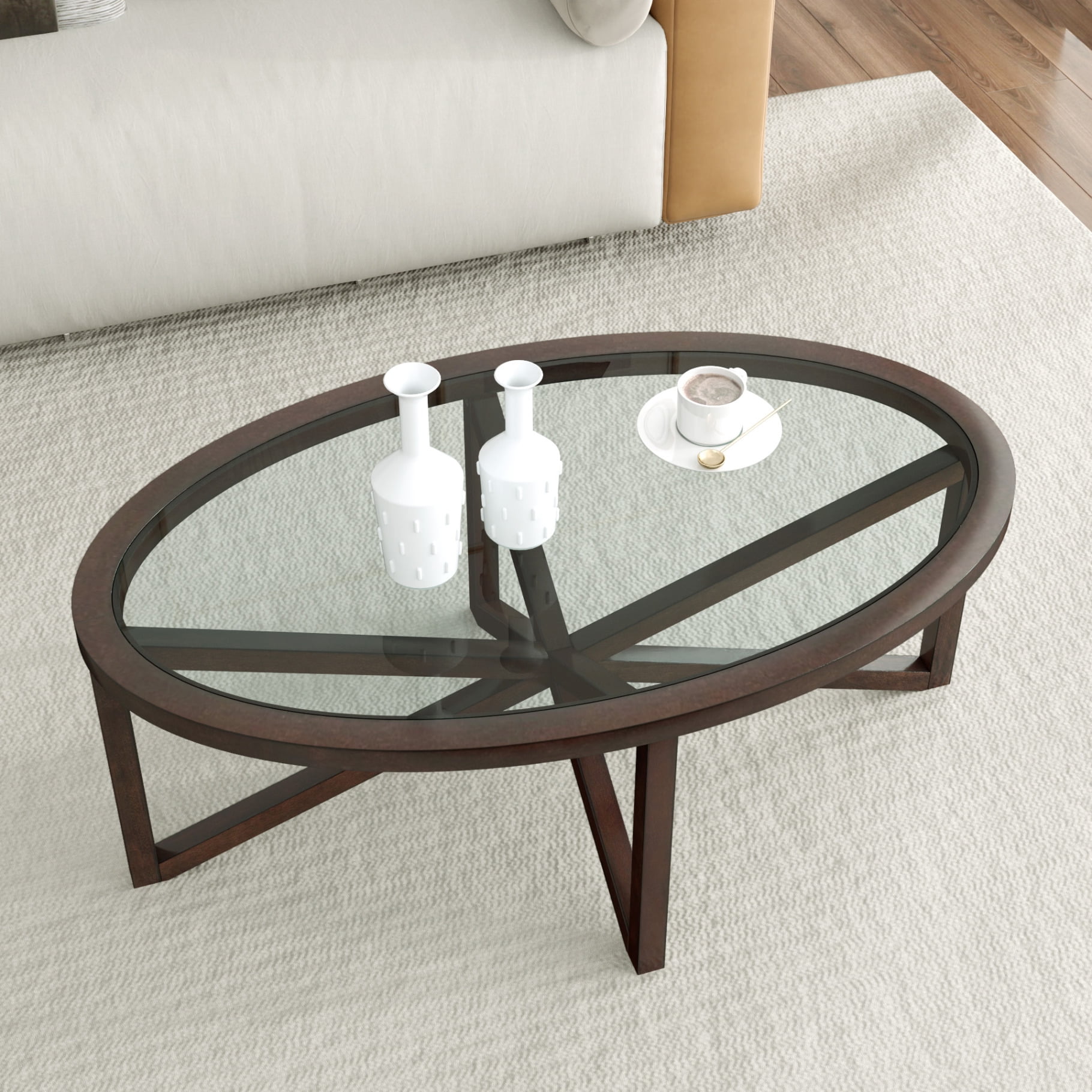 Modern Large Glass Coffee Table, Coffee Table Glass Solid Wood Base ...