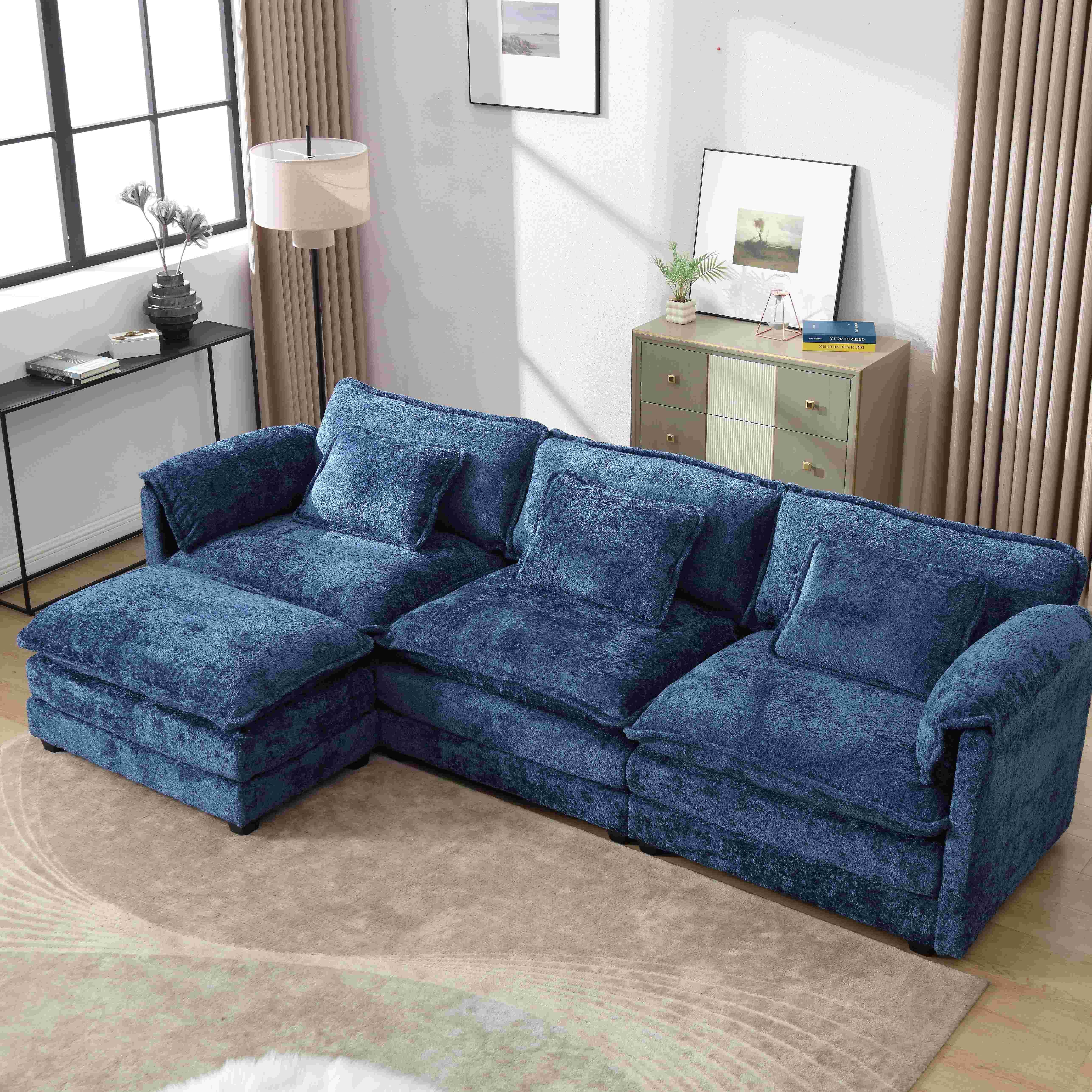 Modern Large L-Shape Sectional Couch, Machine Washable Chenille Boucle ...