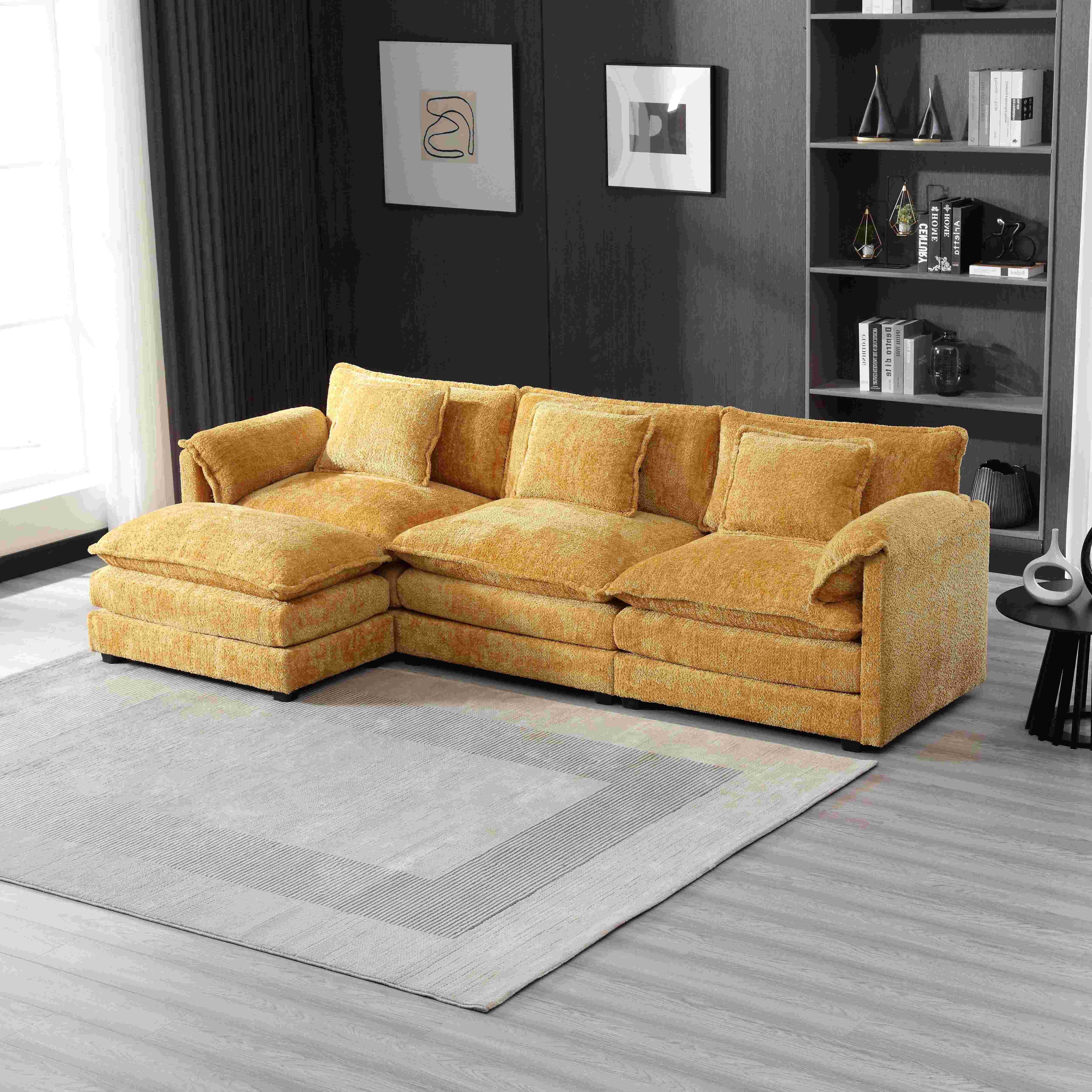 Modern Large L-Shape Sectional Couch, Machine Washable Chenille Boucle ...