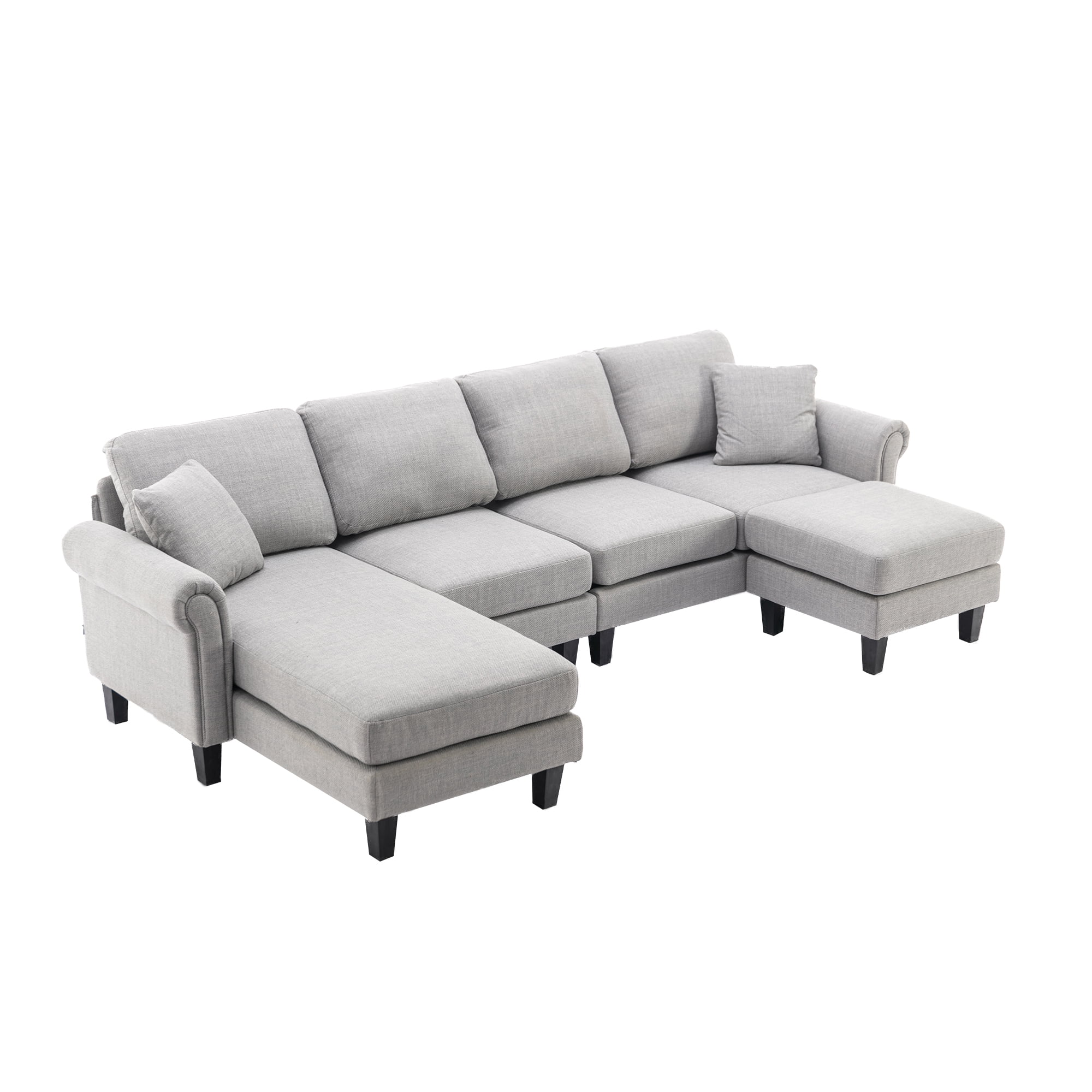 Modern Large Linen Fabric U-Shape Accent Sofa, Modular Couch 4-Seat Sofa Sectional with ...