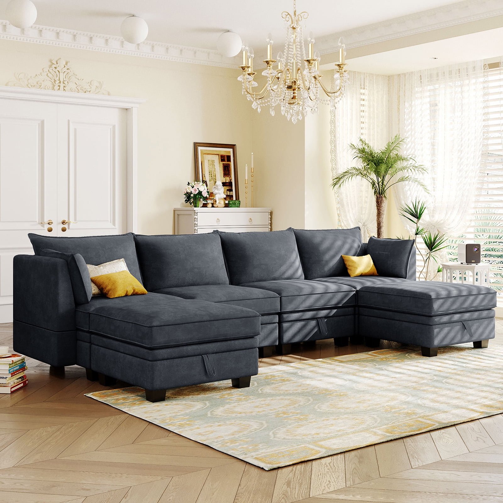 Modern Large U-Shape Modular Sectional Sofa, 6 Seat Upholstered Sofa ...