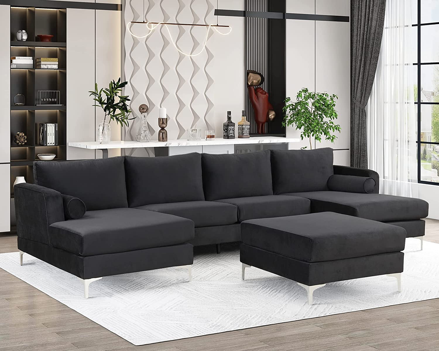 Modern Large U-Shape Sectional Sofa 7 Seat Fabric Sectional Sofa Set ...