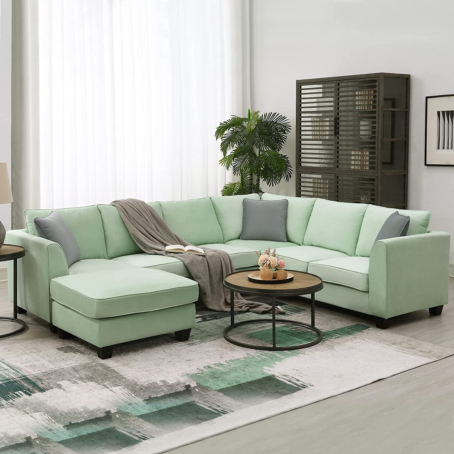 Modern Large U-Shape Sectional Sofa 7 Seat Fabric Sectional Sofa Set ...
