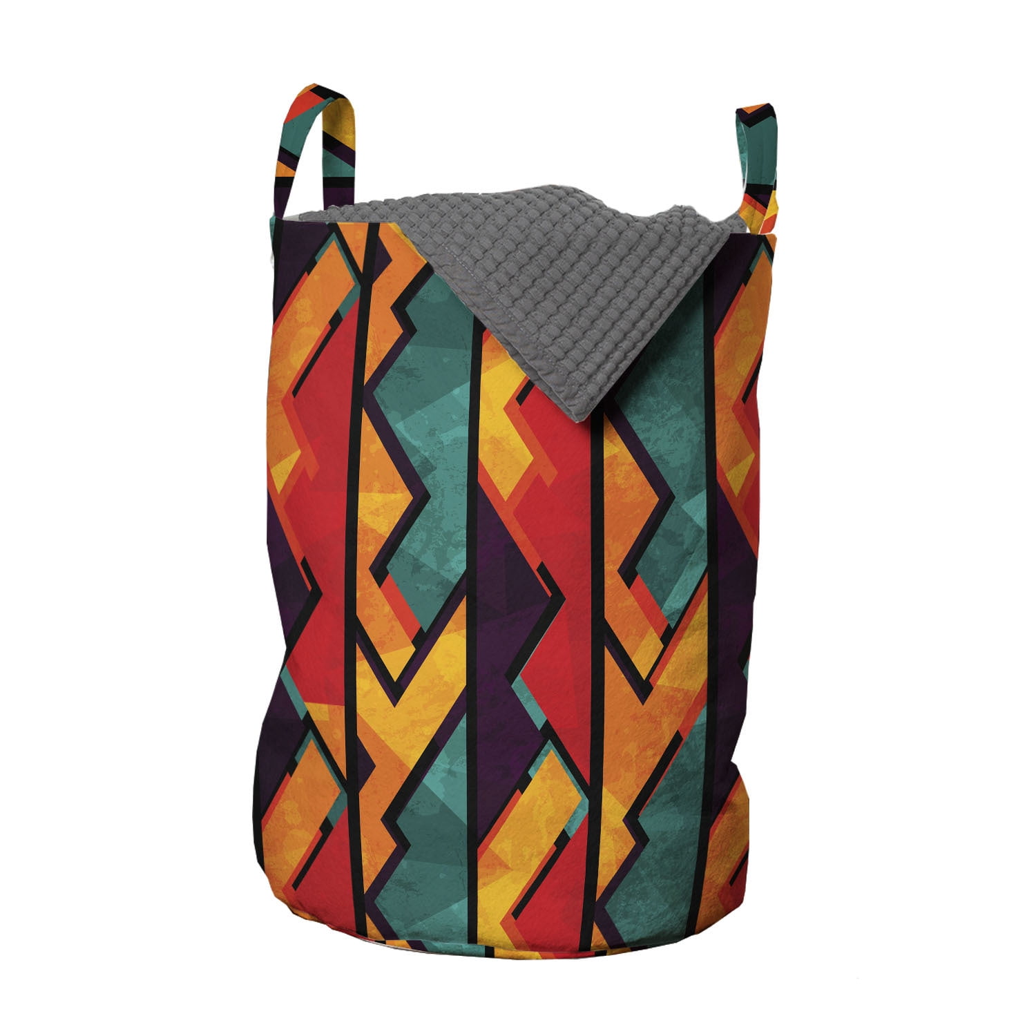 Modern Laundry Bag, Geometric Contemporary Art Design Black Bold Zig ...