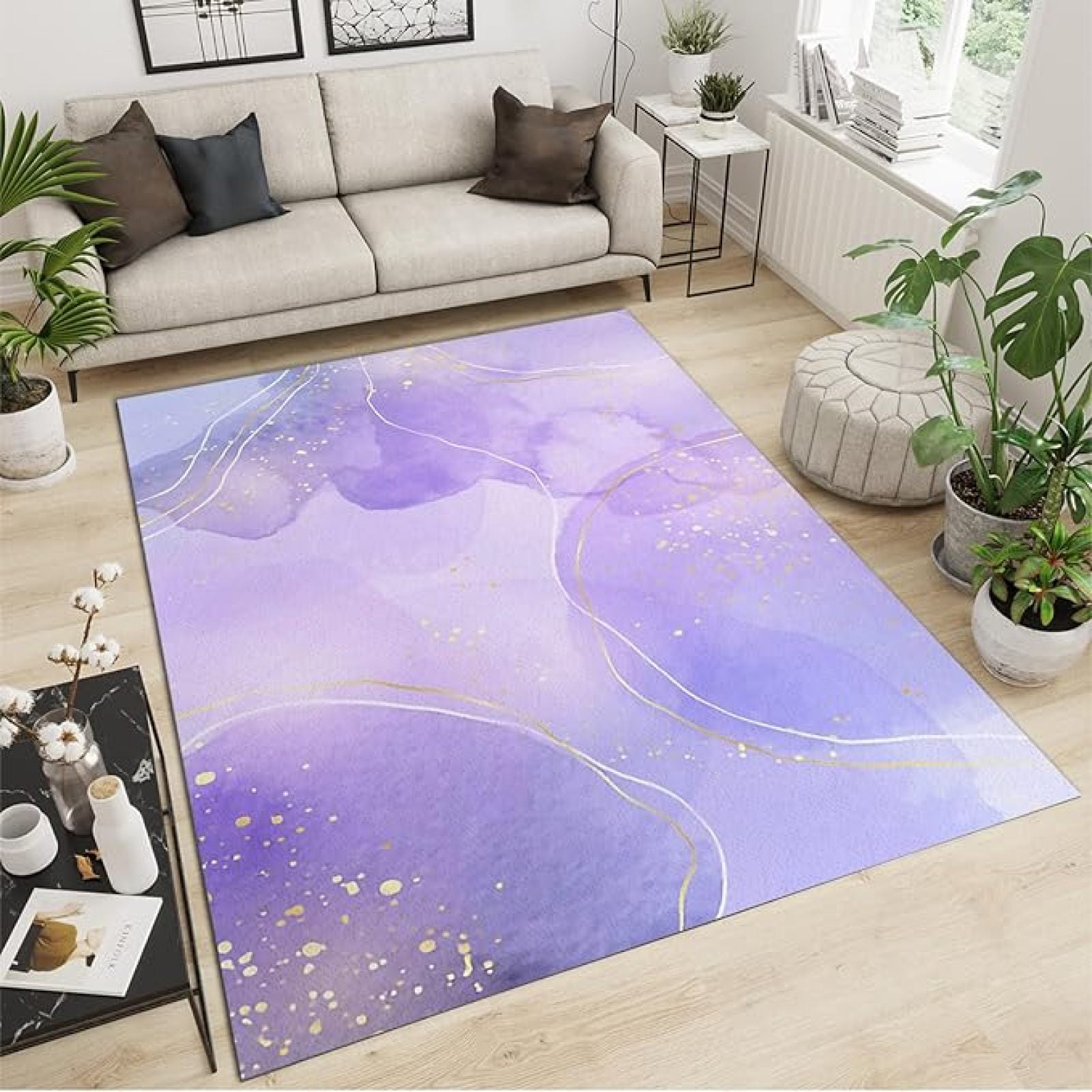 Modern Lavender Color Area Rug, Fashion Purple Rendering Indoor Non ...
