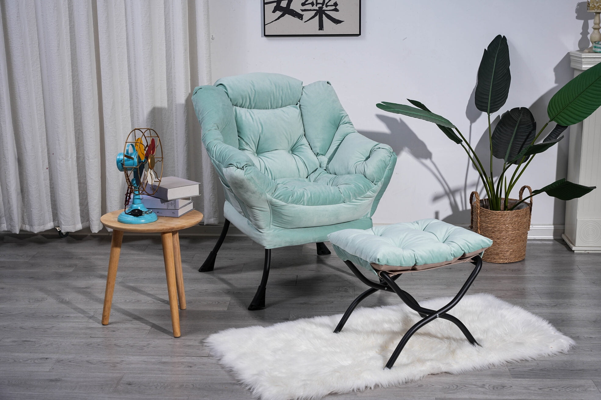 Modern Lazy Chair With Ottoman Accent Single Steel Frame Leisure Sofa